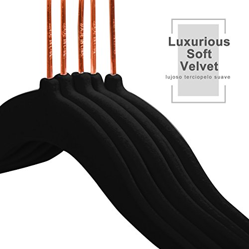 MIZGI Premium Kids Velvet Hangers (Pack of 50) with Copper/Rose Gold Hooks,Space Saving Ultra Thin,Non Slip Baby Hangers for Children's Skirt Dress Pants,Clothes Hangers(Black