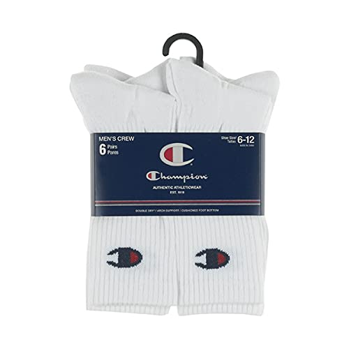 Champion mens Double Dry Moisture Wicking Logo 6 Or 12 Pack Crew Casual Sock, White Ankle C (6 Pack), US