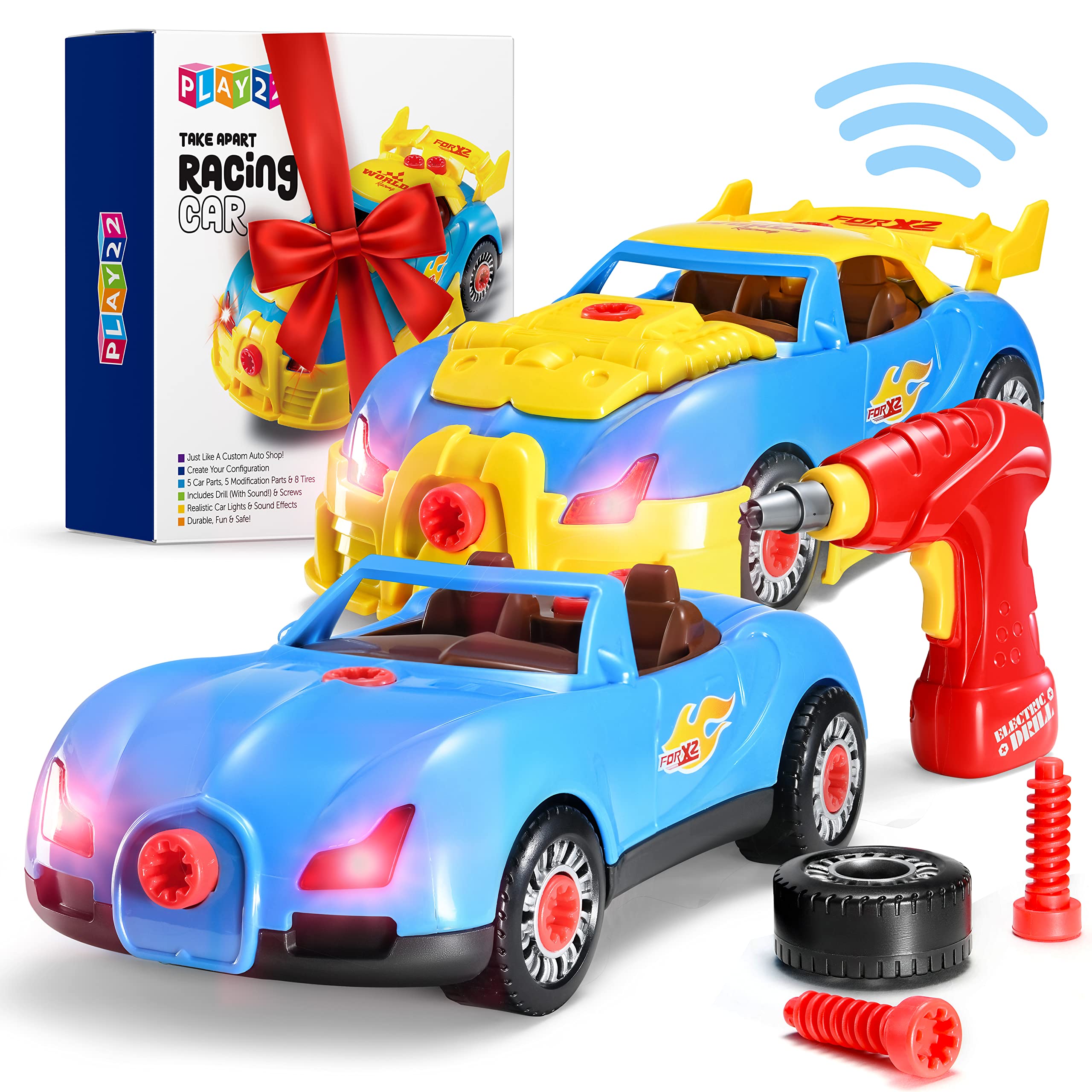 Play22 30 Pcs Take Apart Racing Car Toddler Toys Set - Build Your Own Car with Drill, Engine Sounds & Lights - Toy Car Constructions Set Stem Building Learning Education Toys for Kids Ages 3+ Years