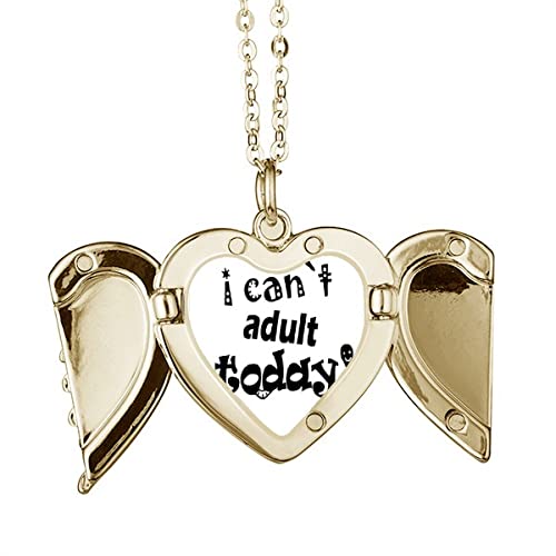 English Word Design Adult Today Folded Wings Peach Heart Pendant Necklace