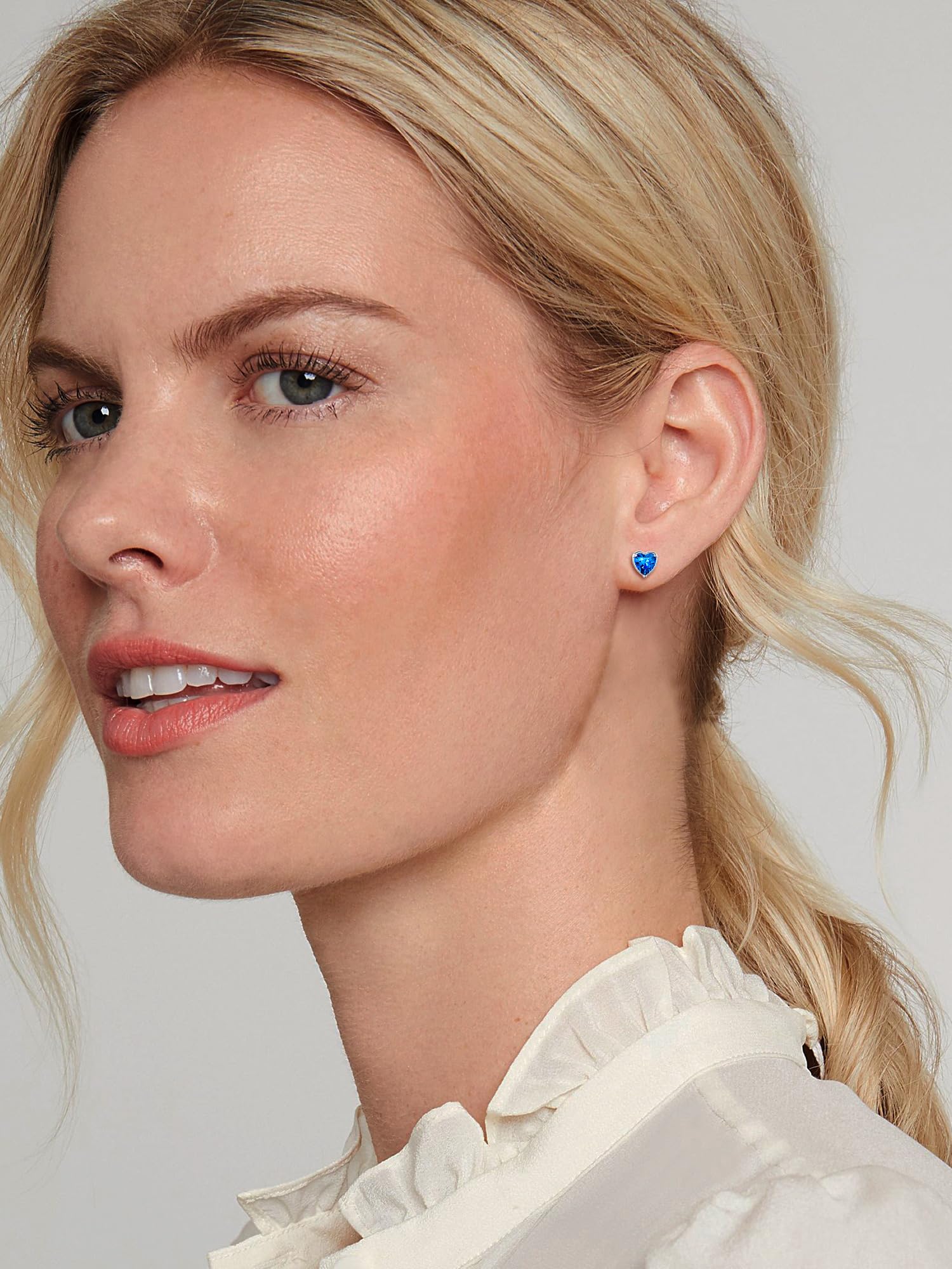 ChicSilver Earrings 925 Sterling Silver Heart Earrings, Crystal March Birthstone Aquamarine Earrings, Gem Stone Light Blue Earrings for Women Sensitive Ears