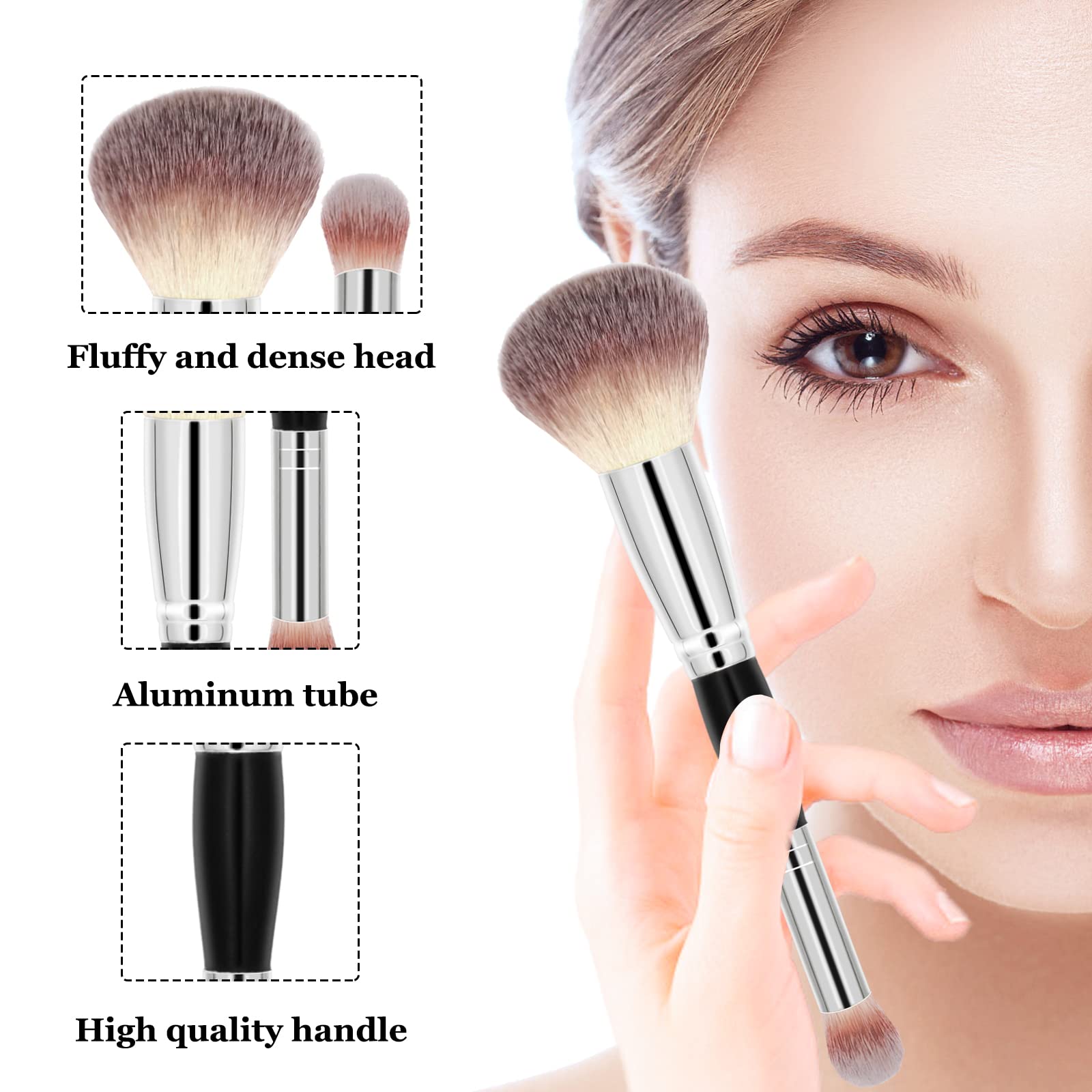 Falliny Double-Ended Makeup Brushes, Large Powder Kabuki Makeup Brush Dual Foundation Concealer Brush for Blending, Blush, Bronzer, Buffing, Flawless Powder Cosmetics