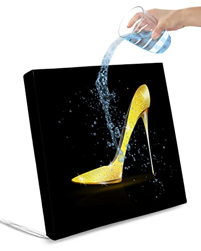 Outdoor Chair Seat Covers Set of 2,Gold High Heels Black Back Waterproof Chair Seat Covers for Dining Room Kitchen,Women Elegant Glitter Shoes Removable Washable Chair Seat Protector with Straps
