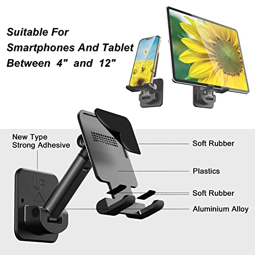 MLUOVI Wall Mount Phone Holder 2PCS Phone Wall Mount, Extendable Adjustable Cellphone Stand for Desk Mirror Bathroom Kitchen Bedroom Office Compatible with All Phone or Mini Pad (Black)