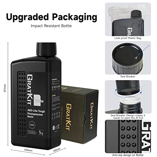 GratKit Upgraded ABS-Like 3D Printer Resin, High Toughness 405nm UV Curing Resin, Scratch Resistant and Compatible with SLA, LCD and DLP Printers for Industrial Parts Printing - 1000g, White