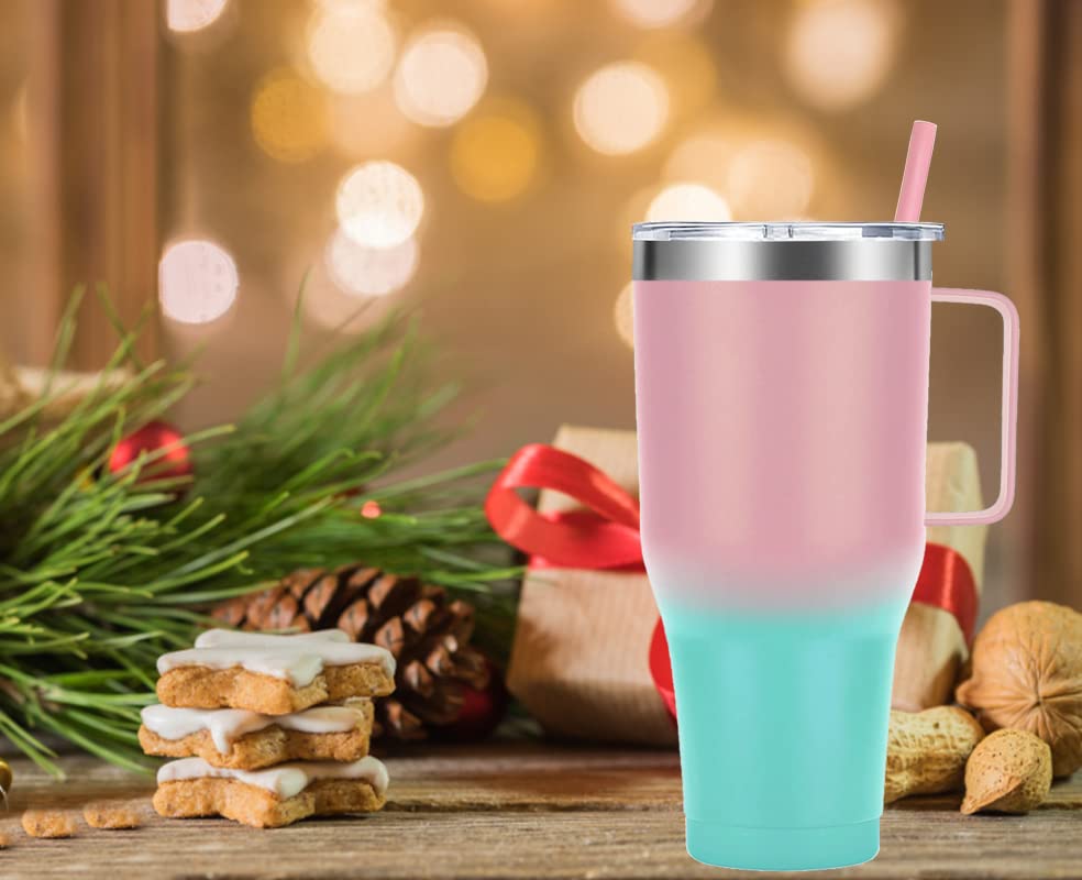Merfefe 40oz Insulated Coffee Tumbler with Handle.40 oz Tumbler with Handle and Lid and Straw.Keep Drinks Cold Hot.Easy to Hold,Sweat Proof,Leak Proof,Dishwasher Safe.
