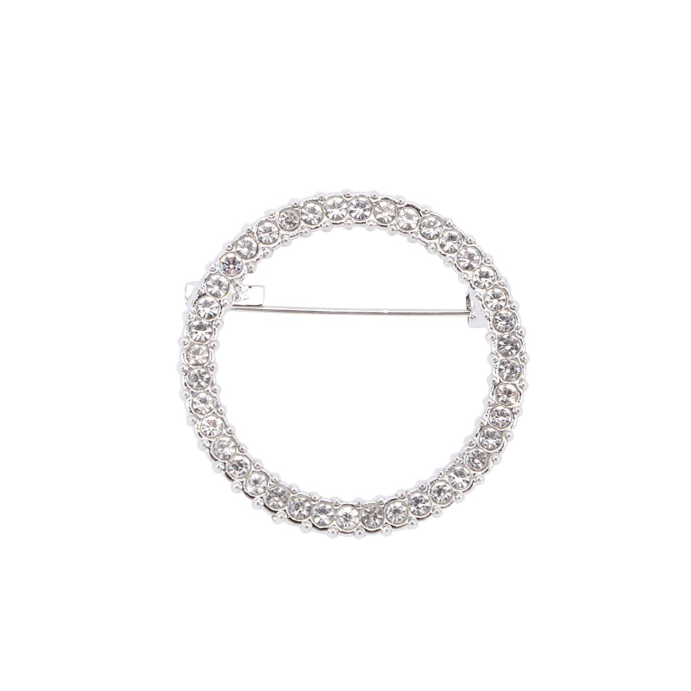 Crystal Brooch Pins, New Simple Circle Rhinestone Clothes Pin Creative Cardigan Fixed Alloy Braces Chic Jewelry Accessories Gifts(Silver)