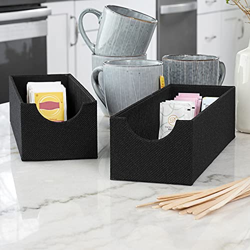 Household Essentials 2-Pack of Drawer Organizers, Sturdy Chipboard with Soft Polyester Cover, Handy and Fashionable Organization Solution, 3β H x 4β W x 12β D, Black Linen