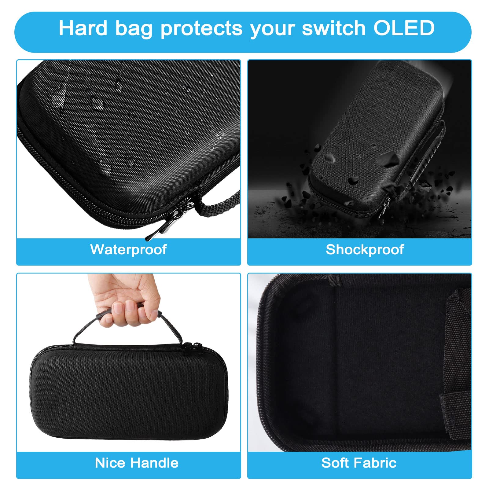 Carrying Case Compatible with Nintendo Switch OLED, Portable Storage Travel Case Protective Hard Clear Case Tempered Glass Screen Protector for Nintendo Switch