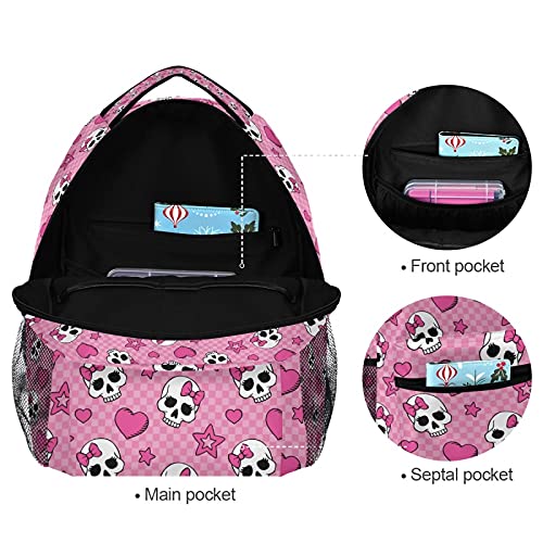 MNSRUU Student Travel School Backpack Pink Skull Girl College Laptop Backpacks Business iPad Tablet Computer Bookbags for Adult Teen One Size