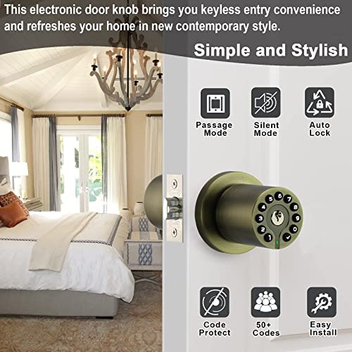 iulock Code Door Lock, Electronic Door Knob with Keypad and Key, Auto Lock, Waterproof, Passage Function, Long Battery Life,50 Codes, Easy to use and Install for Office/Warehouse/Bedroom/Garage