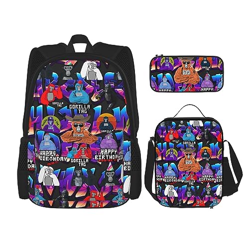 Moare Gorilla Tag Backpacks Set with Backpacks Lunch Bag Pencil Case Pencil Bag