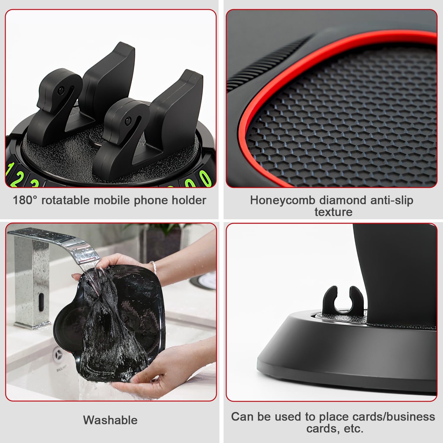 DAFUZ Multifunction Car Anti-Slip Mat Auto Phone Holder, Car Phone Mount Silicone Car Pad Mat, Universal Multifunction Car Dashboard Mat with Phone Holder in Car (1PCS-Red)