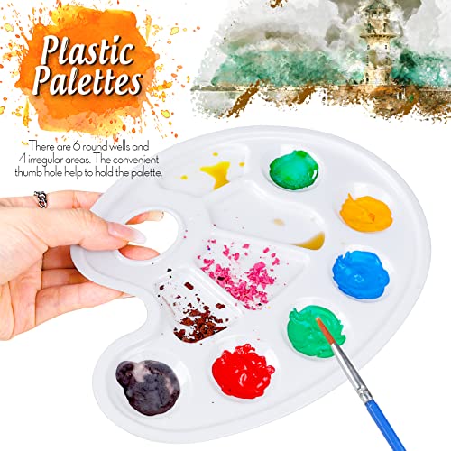 Oval Paint Tray Palettes, FANDAMEI Plastic Paint Tray Palette, Paint Palettes Paint Pallets with Thumb Hole for Adults & Kids, for Painting or DIY Craft Class, White, 2 PCS