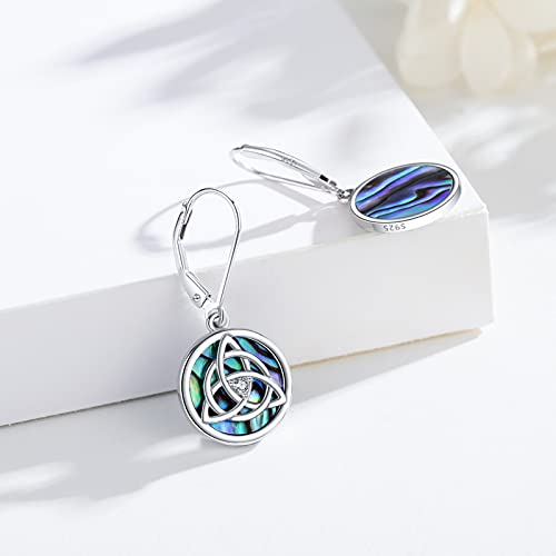 Celtic Knot Abalone Earrings 925 Sterling Silver Abalone Leverback Earrings Celtic Knot Dangle Earrings Jewelry Gifts for Women