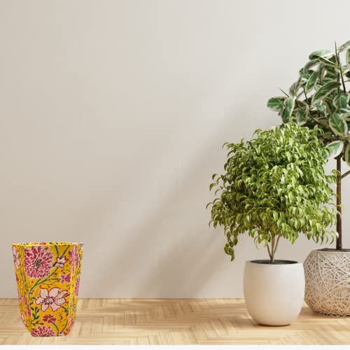 Waste Basket | Decorative Small Waste Basket | Cute Bedroom Trash Can | Pink Trash Can (Yellow & Pink)
