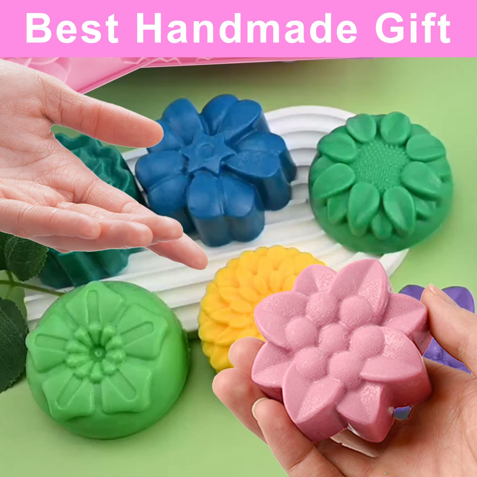 Silicone Soap Molds, Different Cavities Soap Mold with Different Shapes, Perfect for Soap Making, Handmade Cake Chocolate Desserts Biscuit Pudding Teacake Jelly (3 Pack - Flower)