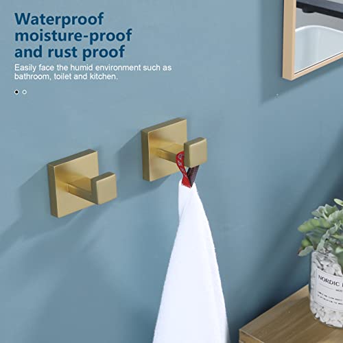 KOKOSIRI 32'' Towel Bars Bathroom 2-Tiers Ladder Bath Towel Hook Wall Mount Square Robe Hook Coat Hook Brushed Gold B5008BG-L32+B1010BG-P2