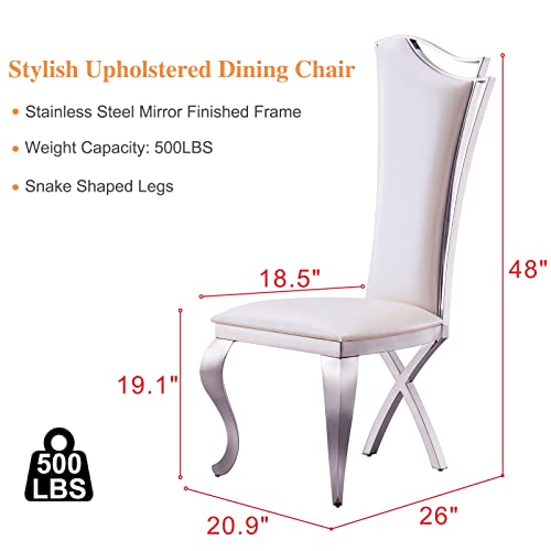 HomVent White Dining Chairs Set of 2 Leatherette Dining Room Chairs with High Back White Silver Dinner Chair Modern Kitchen Chair for Dining Table Kitchen Chairs with Chrome Legs Dining Table Chairs