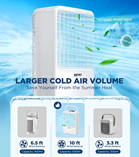 Portable Air Conditioner Quiet Fan with Remote Control, 4000mAh USB Rechargeable Mini AC Evaporative Cooler, Anti-Leak Cooling With 3 Speeds For Home Outdoor