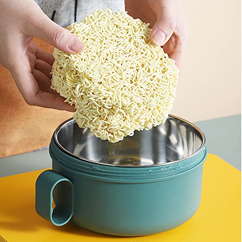 Microwave Ramen Cooker Ramen Bowl Set Microwave Ramen Bowl with Lid and Handle Ramen Noodle Bowl with Chopsticks Stainless Steel Liner Dishwasher Safe for College Dorm Office Home(Yellow&Green)