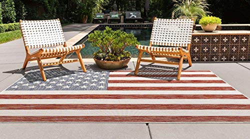 Jill Zarin Outdoor Collection Area Rug (7' 1' x 10' Rectangle, Red/ Blue)