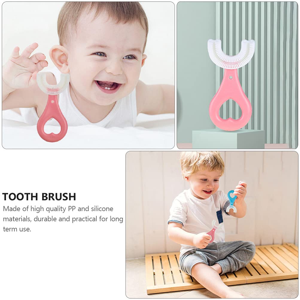 FARUTA 3Pcs U- Shape Toothbrush, Silicone Toothbrush for Toddlers, Manual Toothbrush Oral Cleaning Brushes, Pink (Color : Pink)