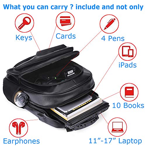 Laptop Backpack Waterproof Leather Backpacks with USB port fit 15.6" Laptops for Men and Women Travel Daypack Backpack Black (Shcool Backpack)
