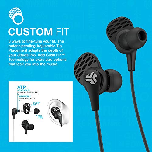 JLab JBuds Pro Bluetooth Wireless Signature Earbuds | Titanium 10mm Drivers | 6-Hour Battery Life | Music Controls | Noise Isolation | Bluetooth 4.1 Extra Gel Tips and Cush Fins | Graphite/Blue