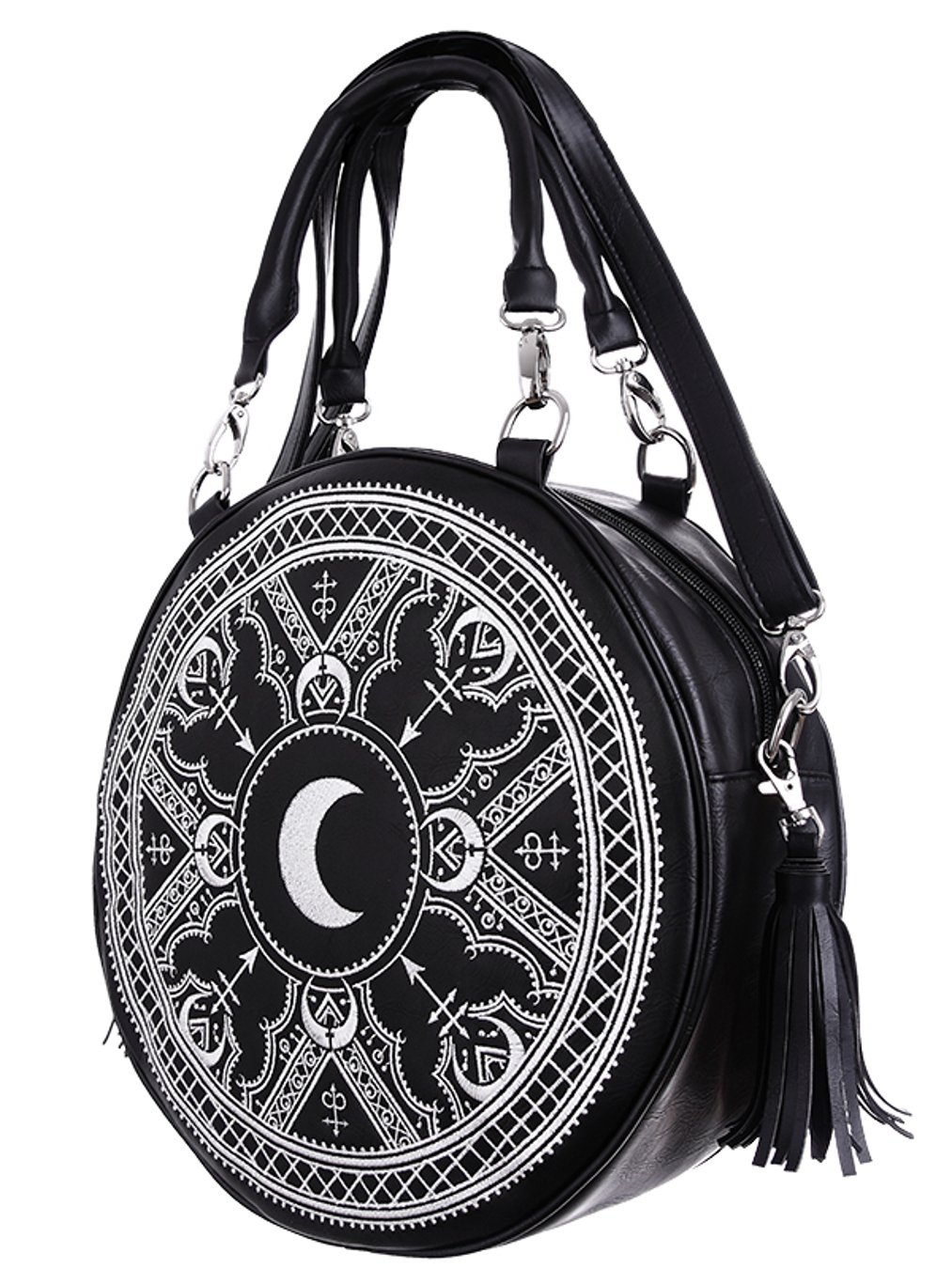 Restyle Gothic Occult Henna Round Bag Black Faux Leather Moon Handbag