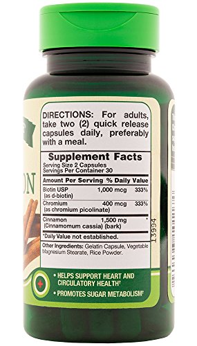 Ceylon Cinnamon Capsules | 2500mg | 60 Count | Vegetarian, Non-GMO & Gluten Free Supplement | Plus Chromium and Biotin | by Nature's Truth