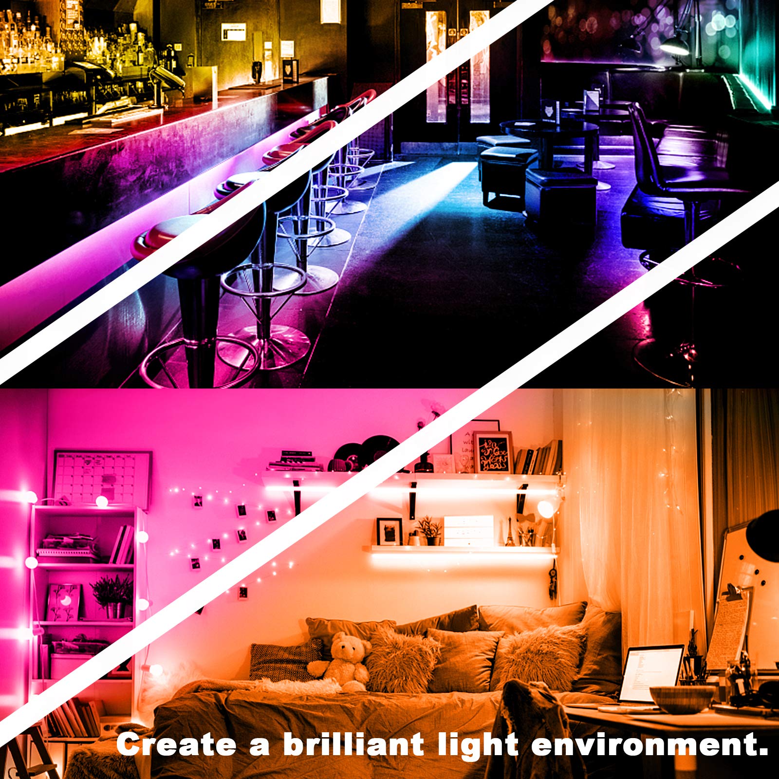 dalattin 60ft Led Lights, Led Strip Lights for Bedroom Color Changing Lights with 44 Keys Remote Controller Led Strip Lights,2 Rolls of 30ft