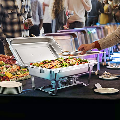 Mophorn Chafing Dish Buffet Set, 8 Qt 2 Pack, Stainless Chafer w/ 2 Full & 4 Half Size Pans, Rectangle Catering Warmer Server w/Lid Water Pan Folding Stand Fuel Tray Holder Clip