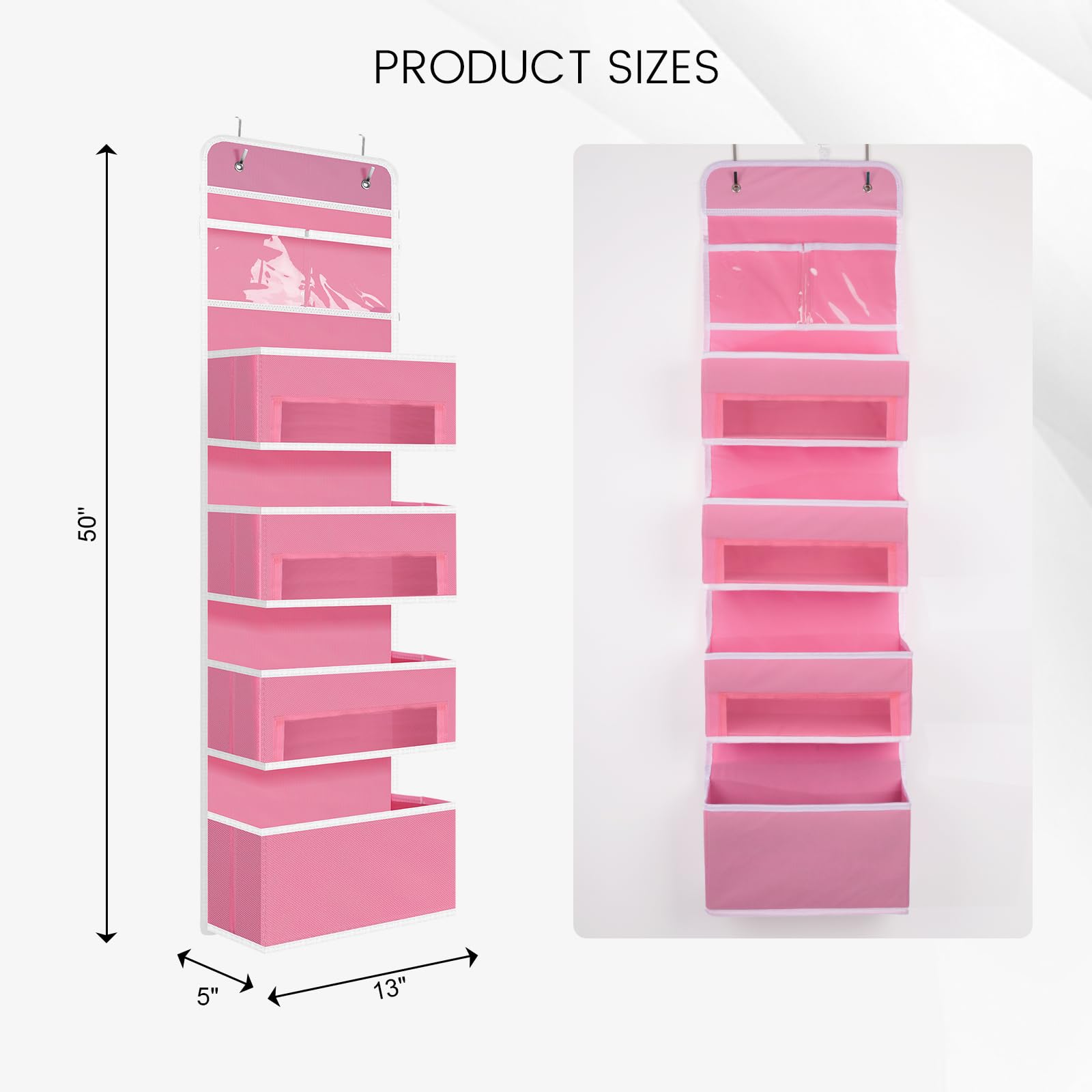 HAKACC Door Hanging Organizer Nursery Closet Cabinet Baby Storage,Upgrade Hanging Storage with Clear Window with 4 Large Pockets and 2 Small PVC Pockets for Cosmetics,Toys and Sundries,Pink