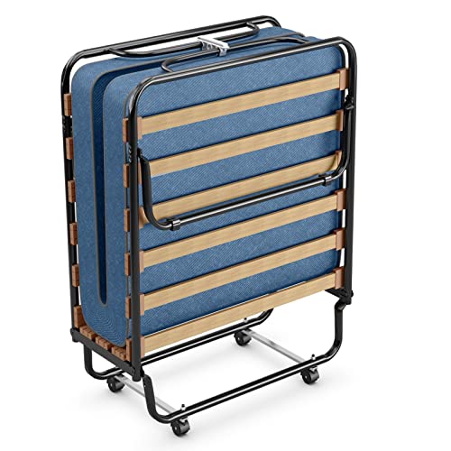 KOMFOTT Rollaway Bed with 4” Mattress, Folding Bed with Memory Foam Mattress for Adults, Portable Guest Bed with Sturdy Steel Frame, Made in Italy