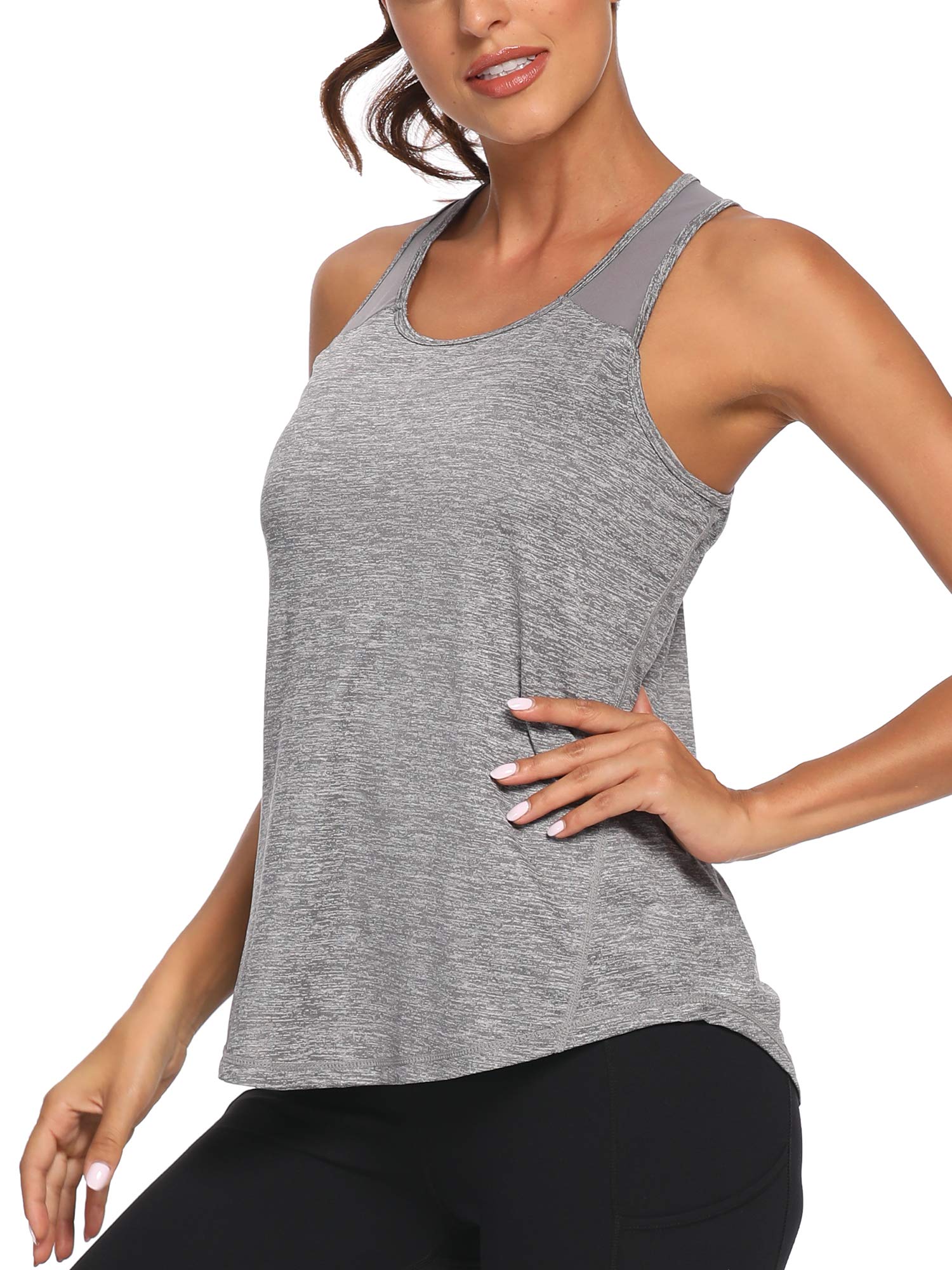 CNJUYEE Workout Tops for Women Mesh Racerback Yoga Tank Tops Sleeveless Athletic Running Gym Shirts Grey