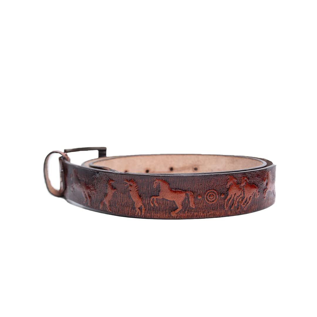 CTK SADDLERY Engraved Tooled Leather Belt Strap - Premium 100% Leather Belt with Buckle, 1 ½" Width - Elevate Your Western Style
