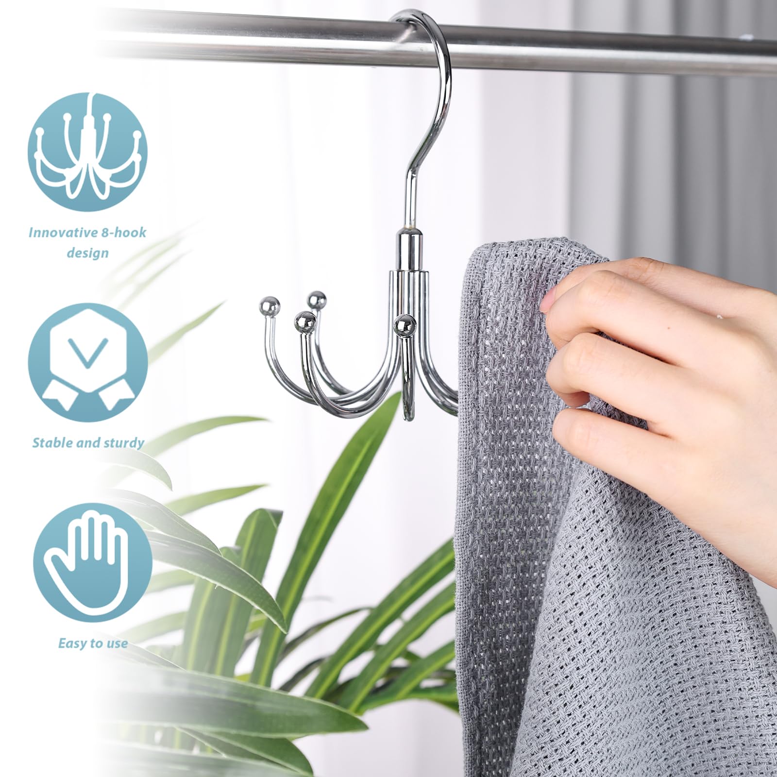 HAKDAY Belt Hangers Silver, Rotatable Belt Rack Closet Organizer,Maximum 48 Storage Capacity,Hanging Holder Storage Hook for Belt,Bra,Tank Top,Tie,Scarf,Purse(Silver,2pcs)