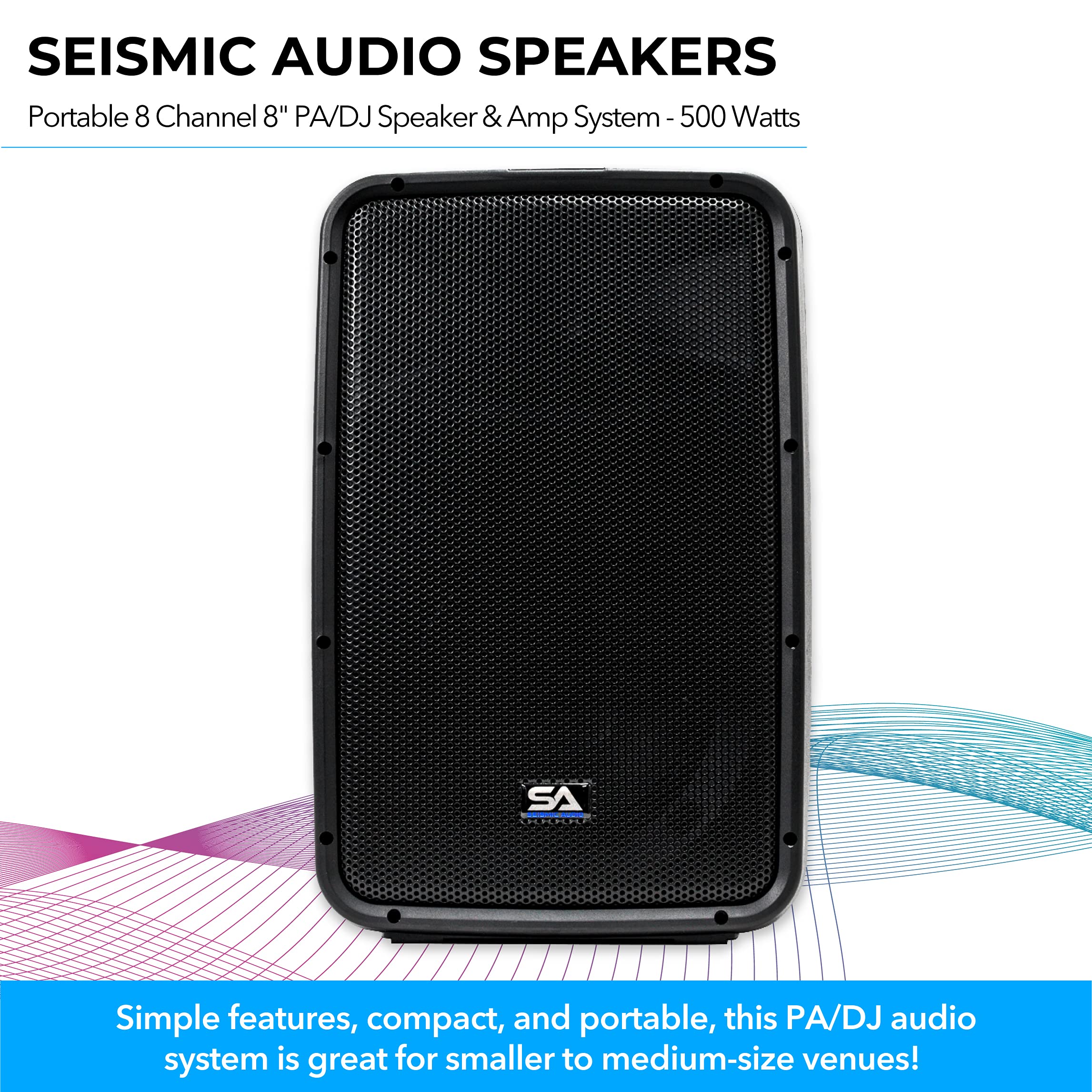 Seismic Audio - SA-KPTVL8 - Portable 8 Channel 500 Watt 8 Inch PA/DJ Speaker & Amplifier System with Bluetooth