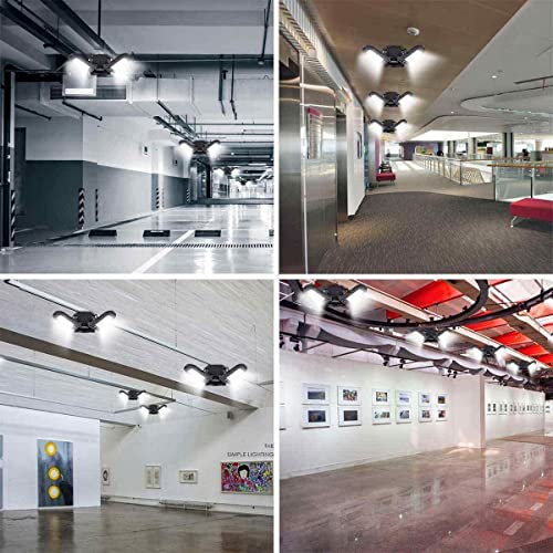 KONPWAY Deformable LED Garage Light - 6000 Lumen 2800K Warm White 60W, Three Leaf Garage Organization Ceiling Lighting
