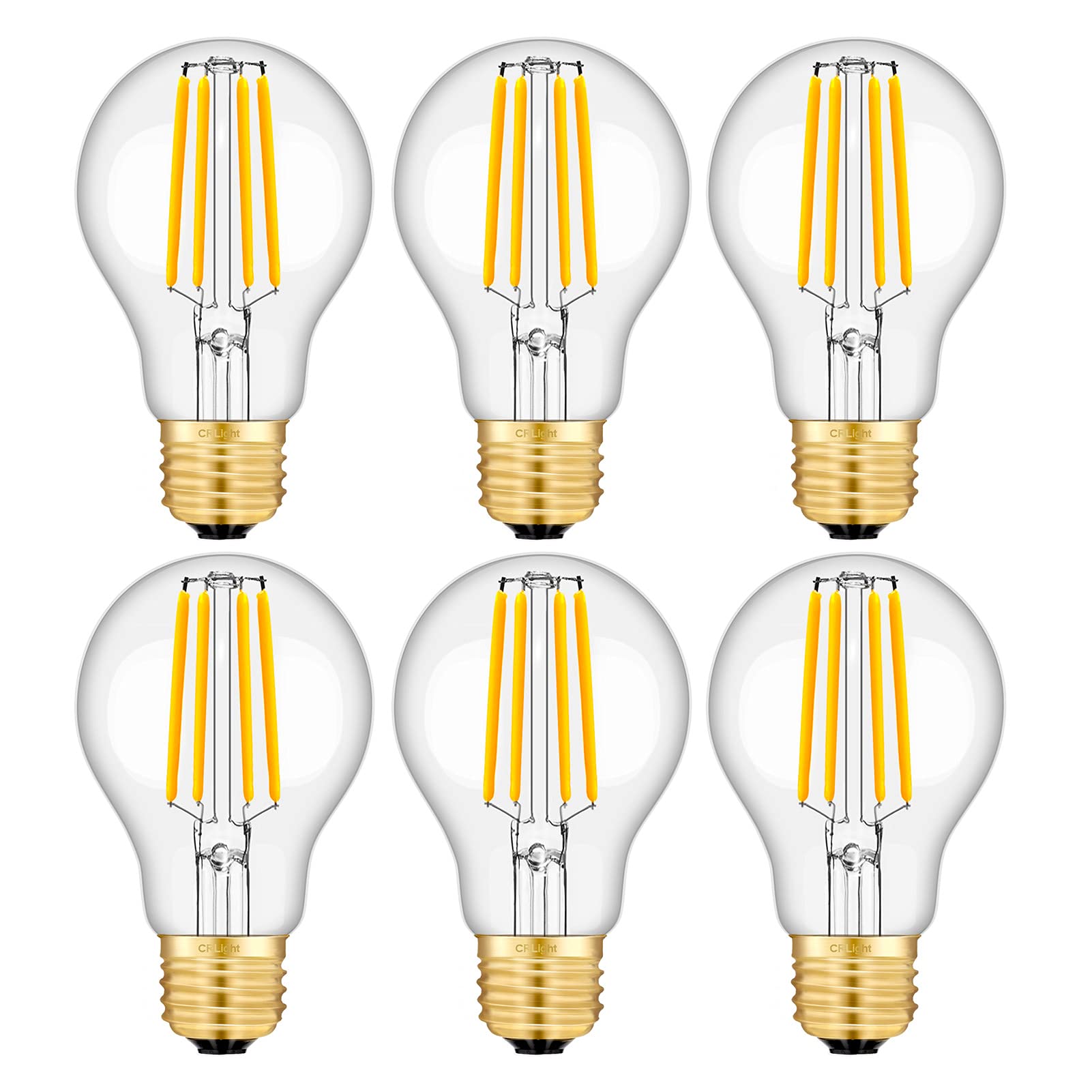 CRLight Smooth Dimming Version, 5W A19 / A60 LED Edison Bulb 3000K Soft White, Dimmable 50W Equivalent 500LM, E26 Medium Base Antique Style Clear Glass Lengthened Filament LED Light Bulbs, 6 Pack