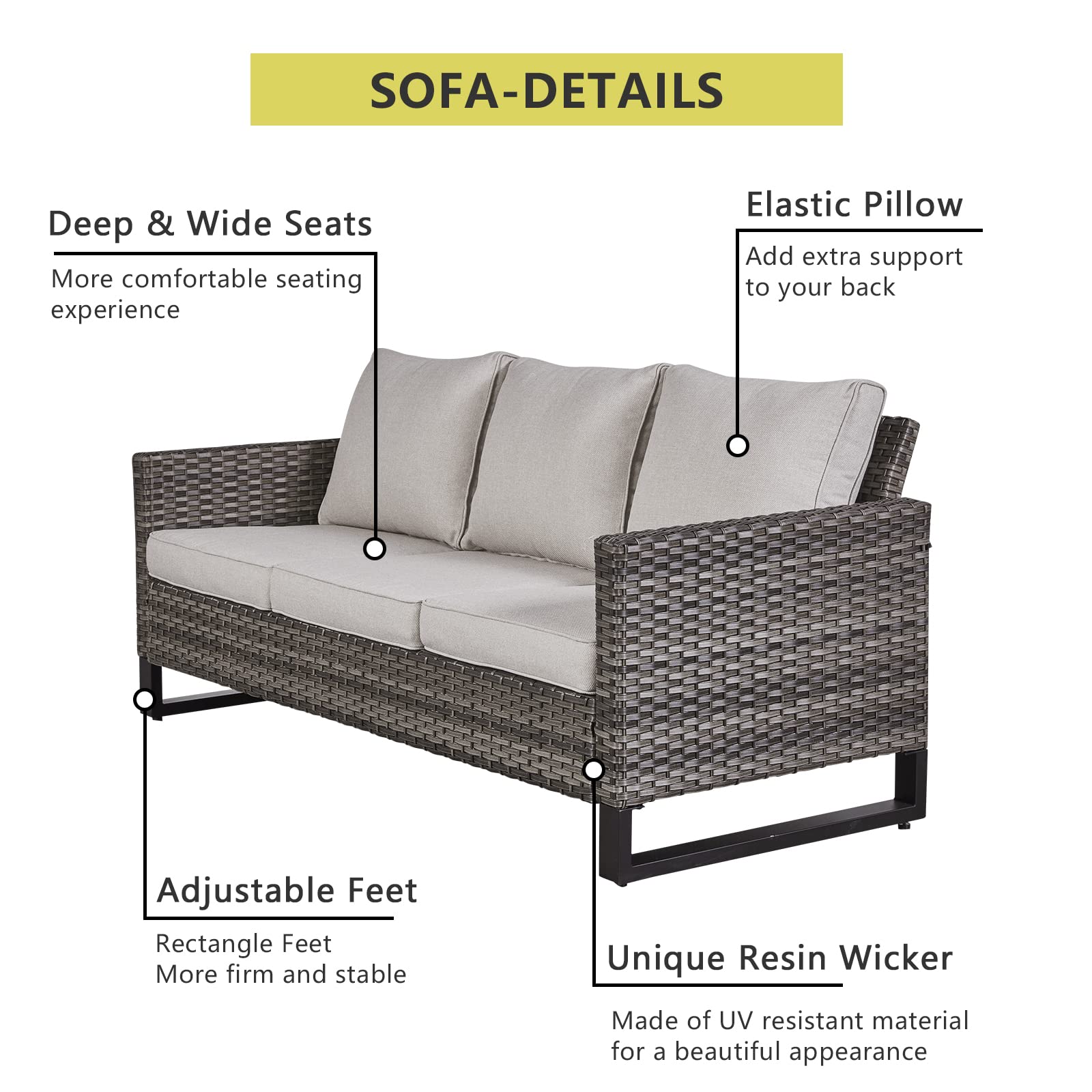 HUMMUH 7 Piece Patio Furniture Set PE Wicker Outdoor Sectional Sofa,High Back Patio Swivel Rocking Chairs with Ottomans Coffee Table for Porch,Garden,Backyard