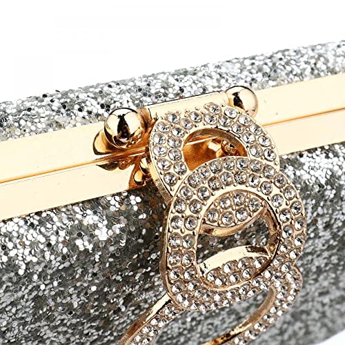 EROUGE Women's Clutch Purse Rhinestone Wedding Party Purse Evening Clutch Bag (Silver)