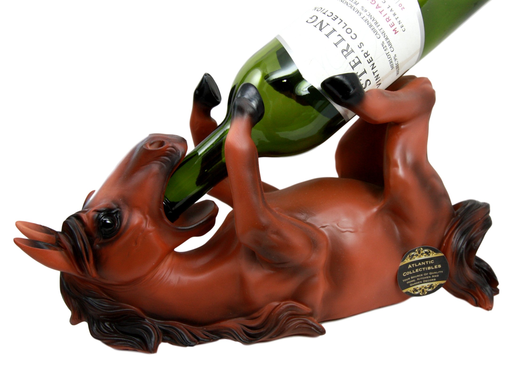 Ebros Gift Animal Farm Equine Beauty Brown Chestnut Equestrian Stallion Horse Drinking Wine Bottle Holder Caddy Figurine Decorative Sculpture of Horses Rustic Cottage Steed Stallion