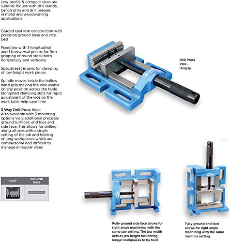Groz 35121 4" Uni-Grip Drill Press Vise, Blue, Powder Coated