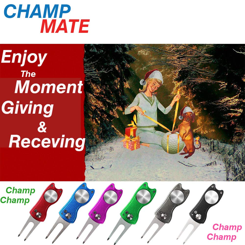 Champmate Golf Divot Tool, Stainless Steel Switchblade and Foldable Magnetic with USA Golf Ball Marker in 5 Designs (Red Eagle)