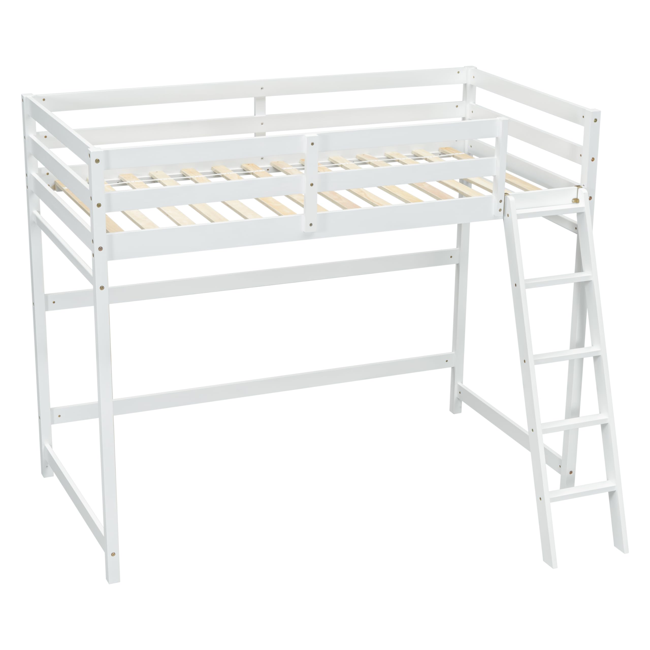 Harper & Bright Designs Twin Size Loft Bed Frame,Wooden Kids Loft Bed with Inclined Ladder & Full-Length Guardrail, High Loft Bed for Teens Girls Boys, Space-Saving, White