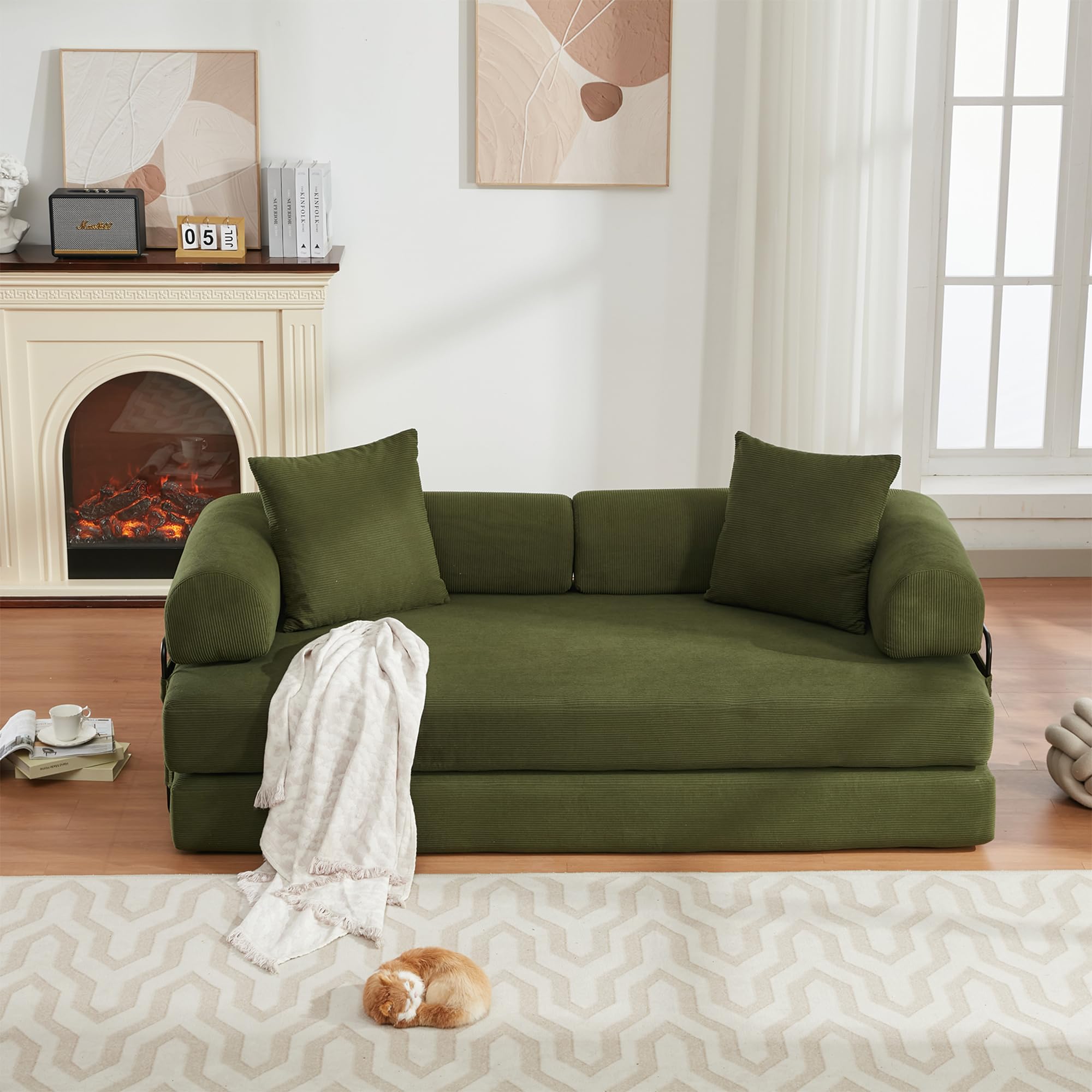Fjzhai Sleeper Sofa Couch Bed,78.5" Corduroy 3 Seater Sofa Bed,4 in 1 Convertible Couch,Small Folding Couch for Living Room Apartment,Bedroom