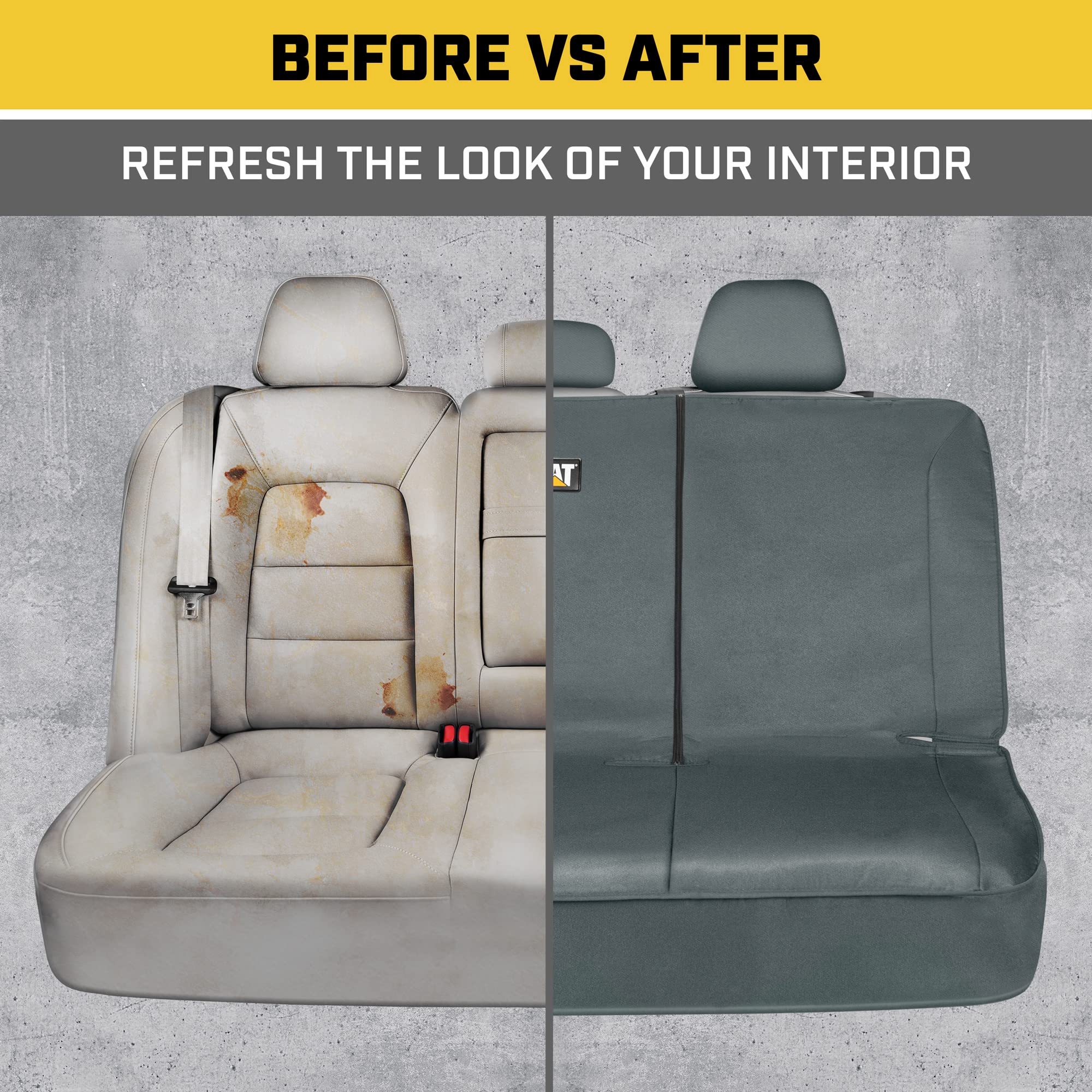 CAT® Flexfit™ Back Seat Cover for Cars Trucks SUV, Zipper Split Rear Bench Protector with Durable Canvas Material, Interior Cover in Gray