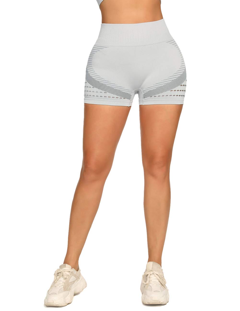 coastal rose Women's High Waisted Biker Shorts Workout Gym Athletic Running Yoga Shorts S Grey